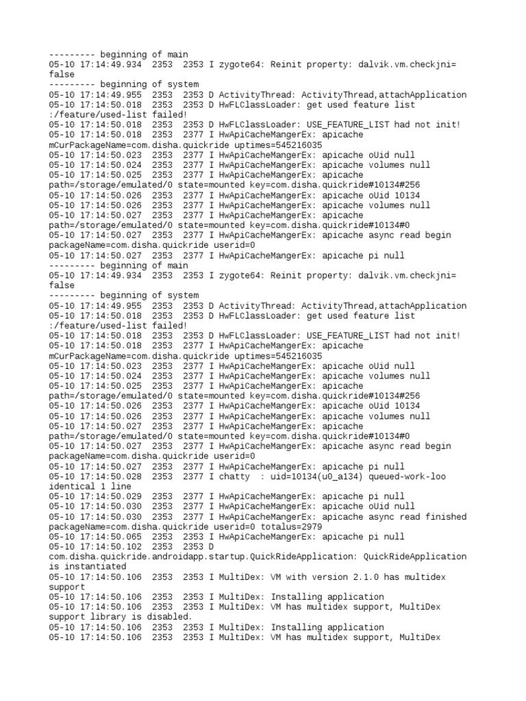 QuickRide Logcat | PDF | Android (Operating System) | Java (Programming Language)