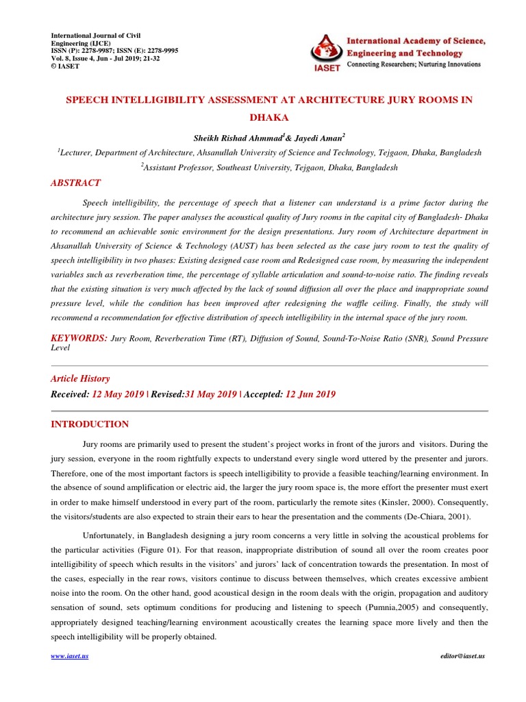3.ijce-Speech Intelligibility Assessment at Architecture Jury Rooms in Dhaka | PDF | Signal To ...