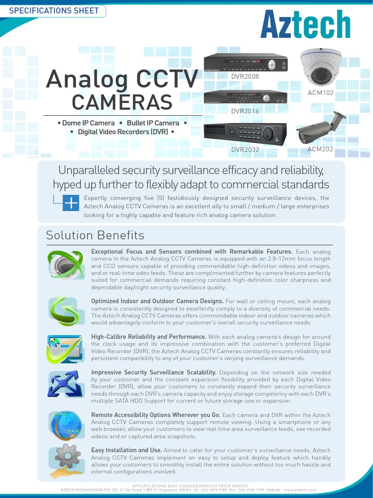 Aztech Analog CCTV Cameras Product Specifications | PDF | Video ...
