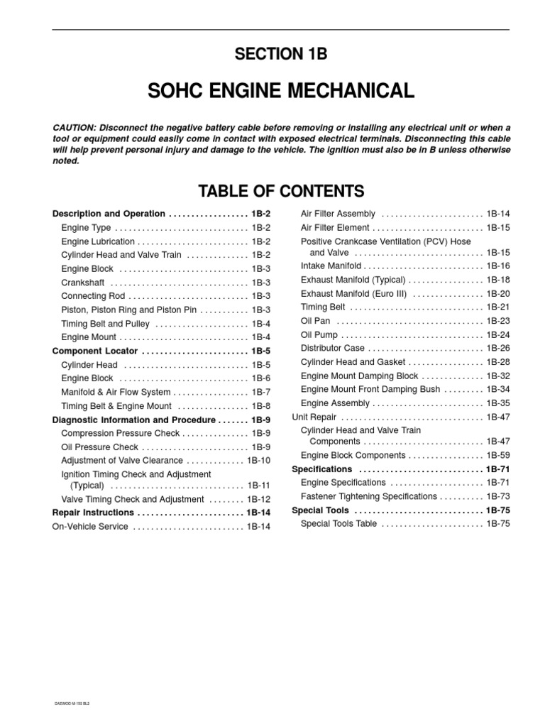 Sohc Engine Mechanical: Section 1B | PDF | Piston | Internal Combustion Engine