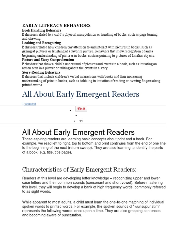 All About Early Emergent Readers | PDF | Behavior | Books