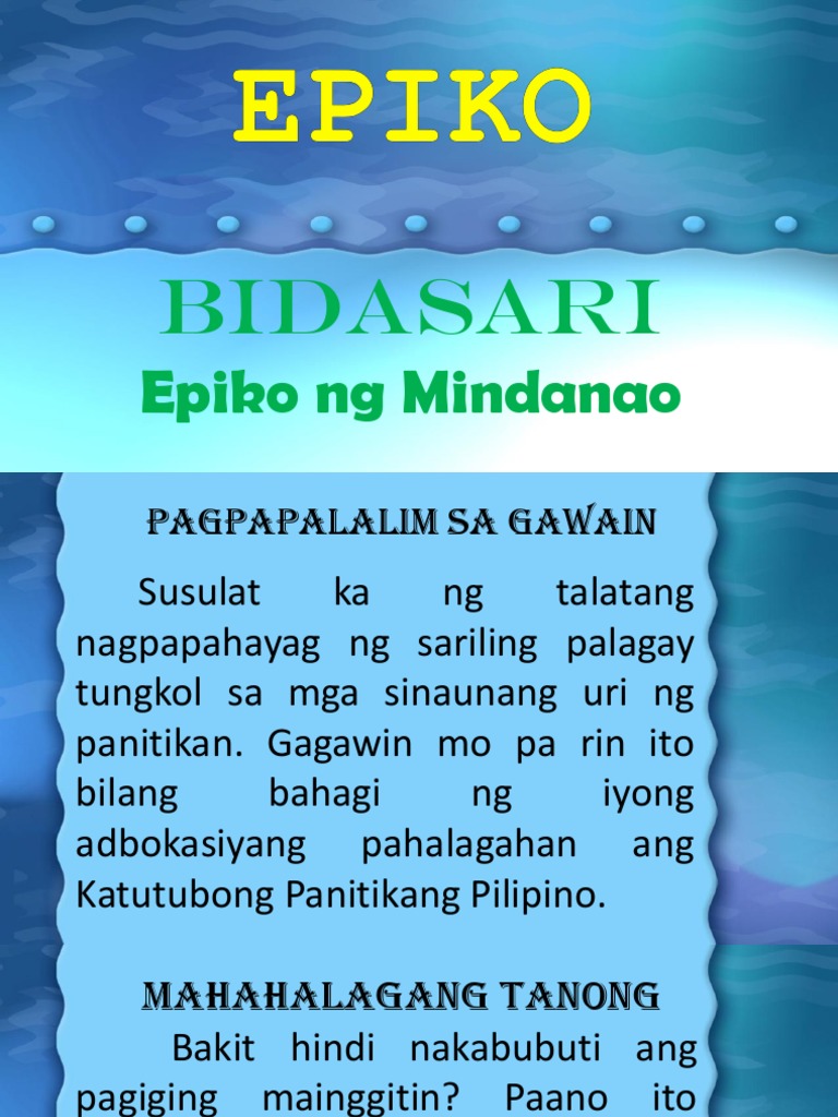 Aralin 1.1.3 Epiko - Bidasari | PDF