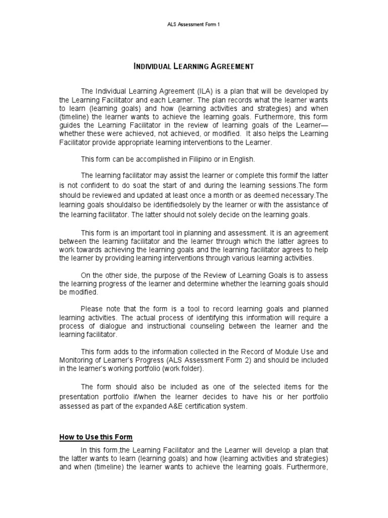 Individual Learning Agreement MANUAL | PDF | Facilitator | Learning