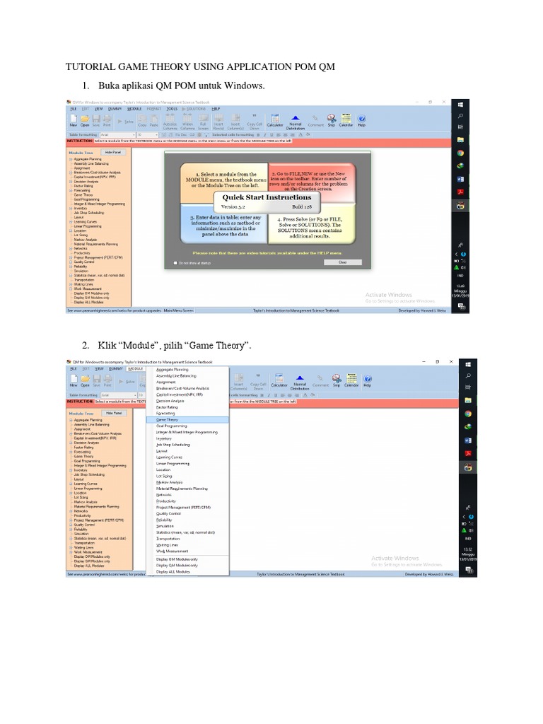 Tutorial Game Theory Using Application Pom QM | PDF