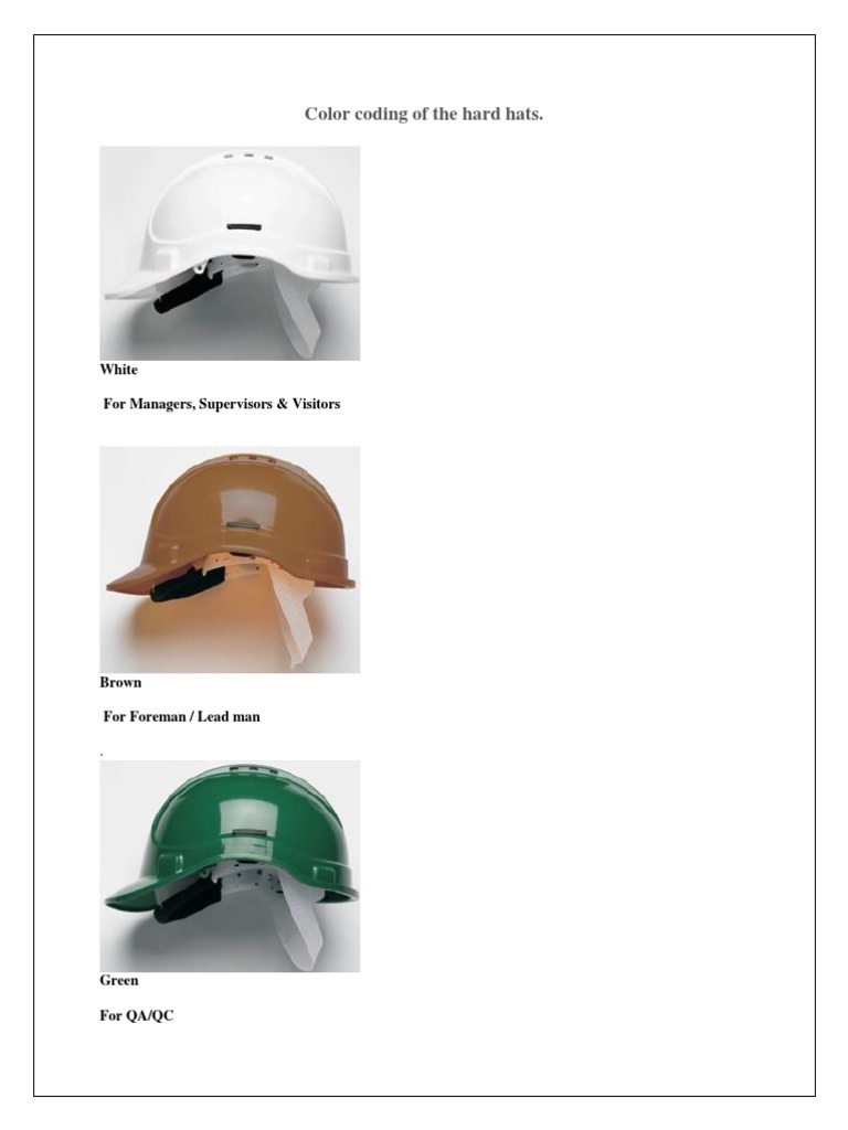 Color Coding of The Hard Hats.: White For Managers, Supervisors ...