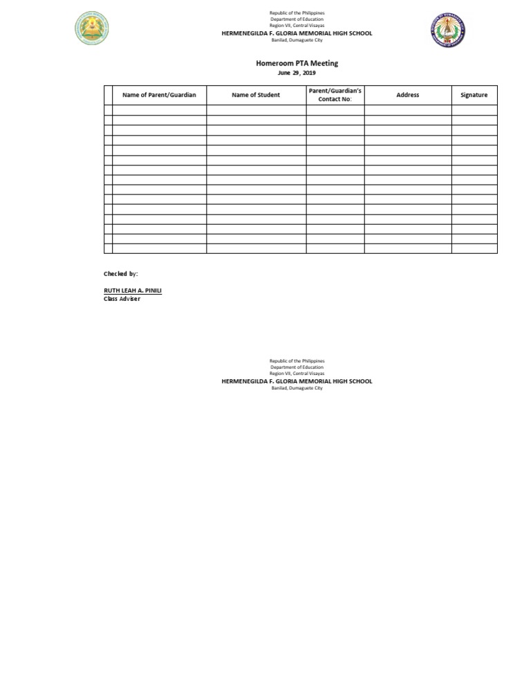 Pta Meeting Attendance Sheet | PDF