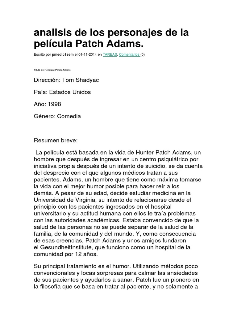 Analisis de Los Personajes de La Película Patch Adams | PDF | Medicina | Bienestar
