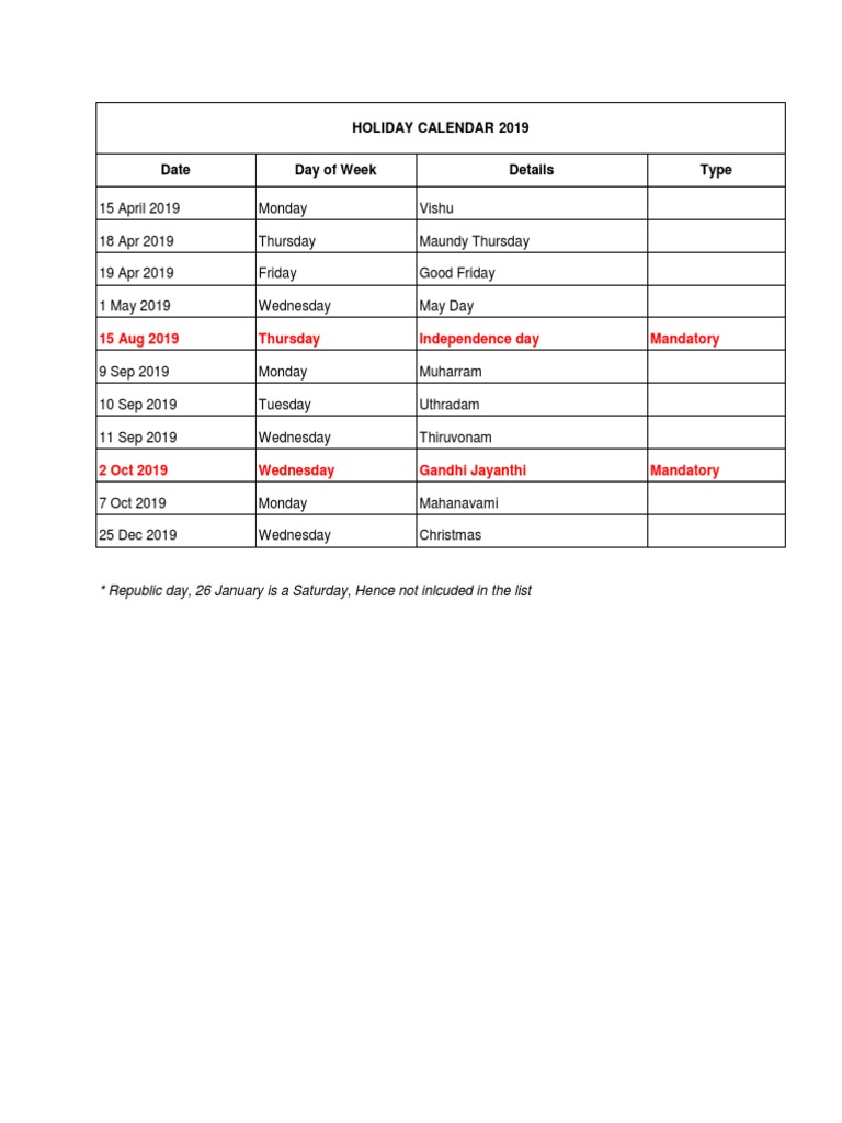 Holiday Calendar | PDF | Festival | Observances