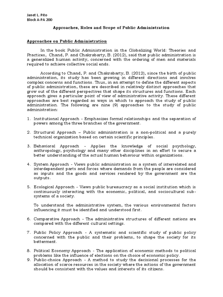 Approaches and Roles in Public Administration | PDF | Public ...