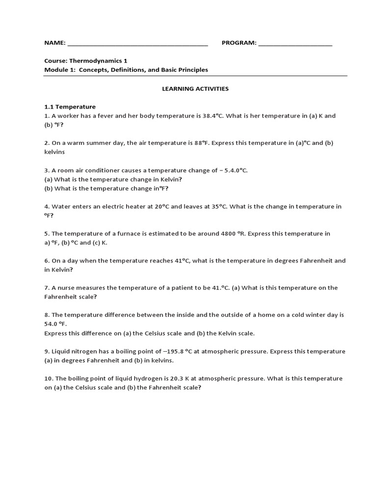 Module 1 Concepts, Definitions, and Basic Principles | PDF | Fahrenheit | Temperature