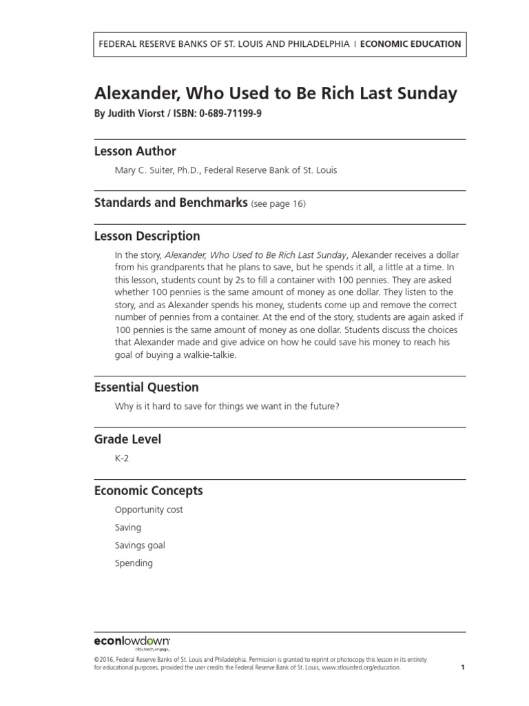 Alexander Who Used To Be Rich Last Sunday | PDF | Common Core State ...