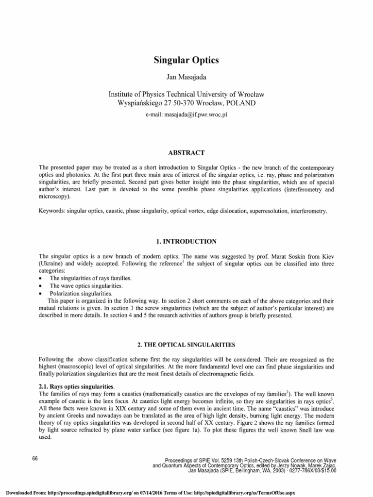 Introduction to Singular Optics | PDF | Interferometry | Optics