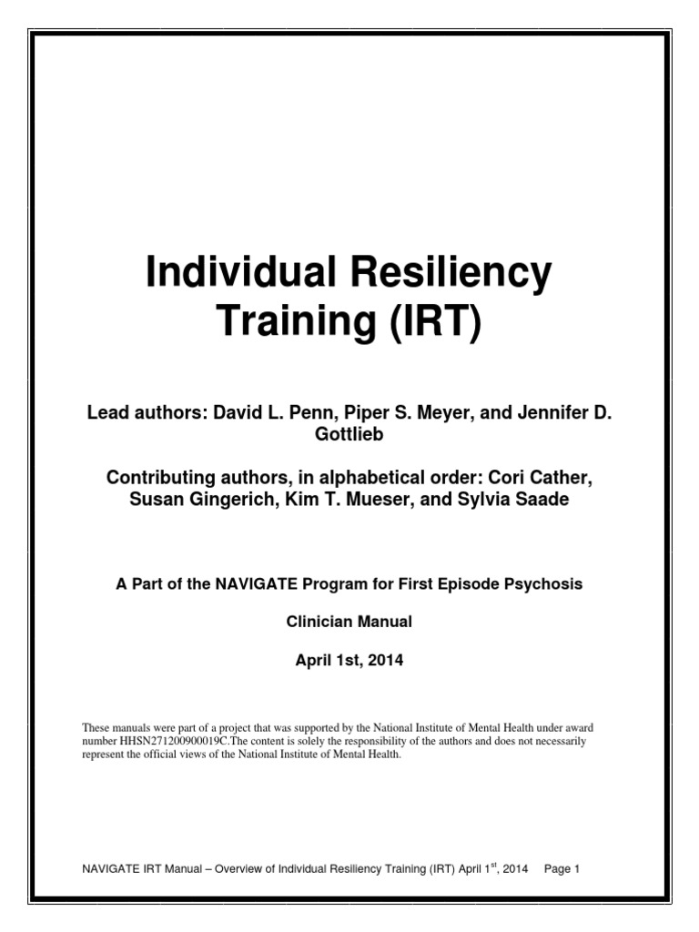 IRT Complete Manual PDF | PDF | Psychological Resilience | Psychosis