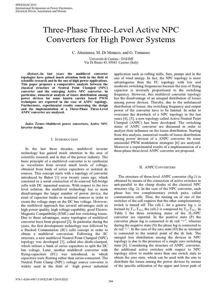 Three Phase Three Level Active NPC Converter For High Power System PDF | PDF | Power Electronics ...