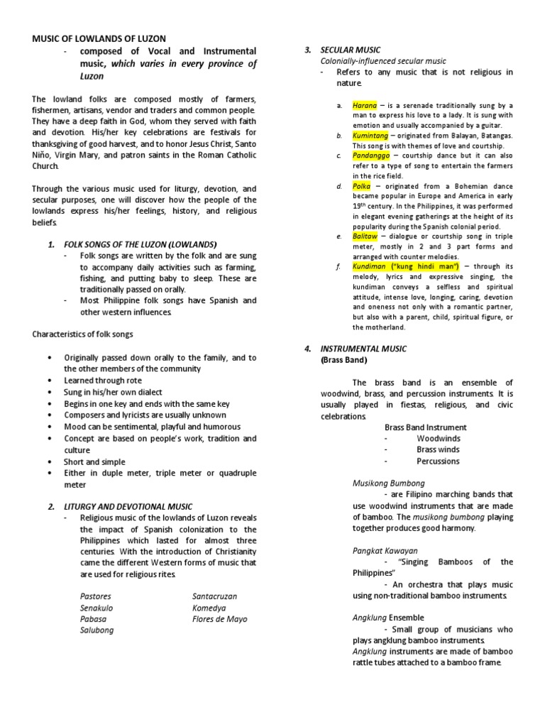 MUSIC OF LOWLANDS OF LUZON.docx | Songs | Folk Music