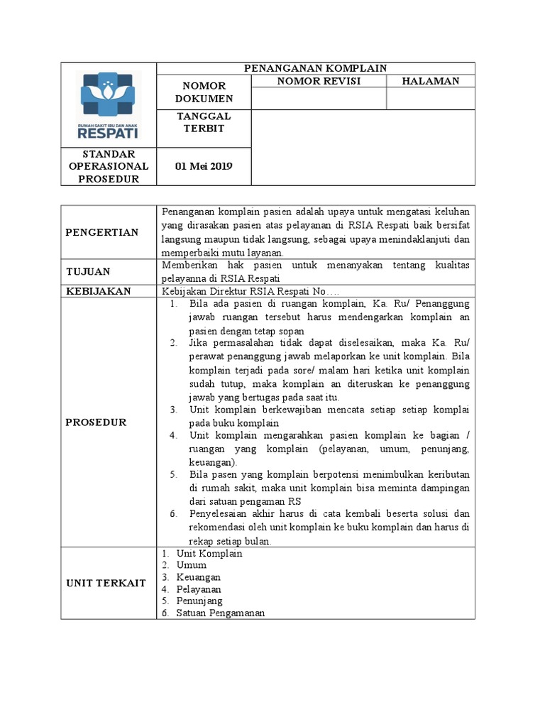 Sop Penanganan Komplain | PDF