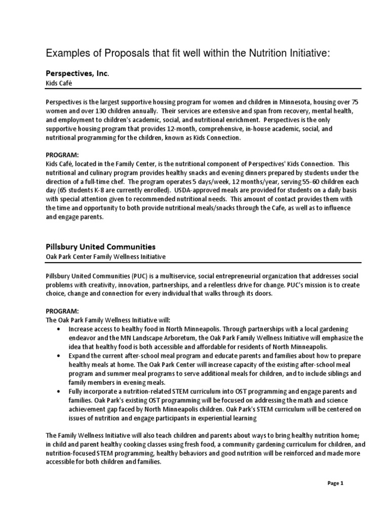 Examples of Proposals That Fit Well Within The Nutrition Initiative ...