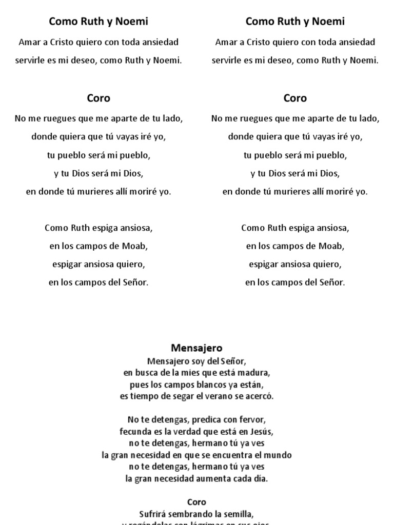 Alabanza de Ruth y Noemí: Letra y Mensaje | PDF