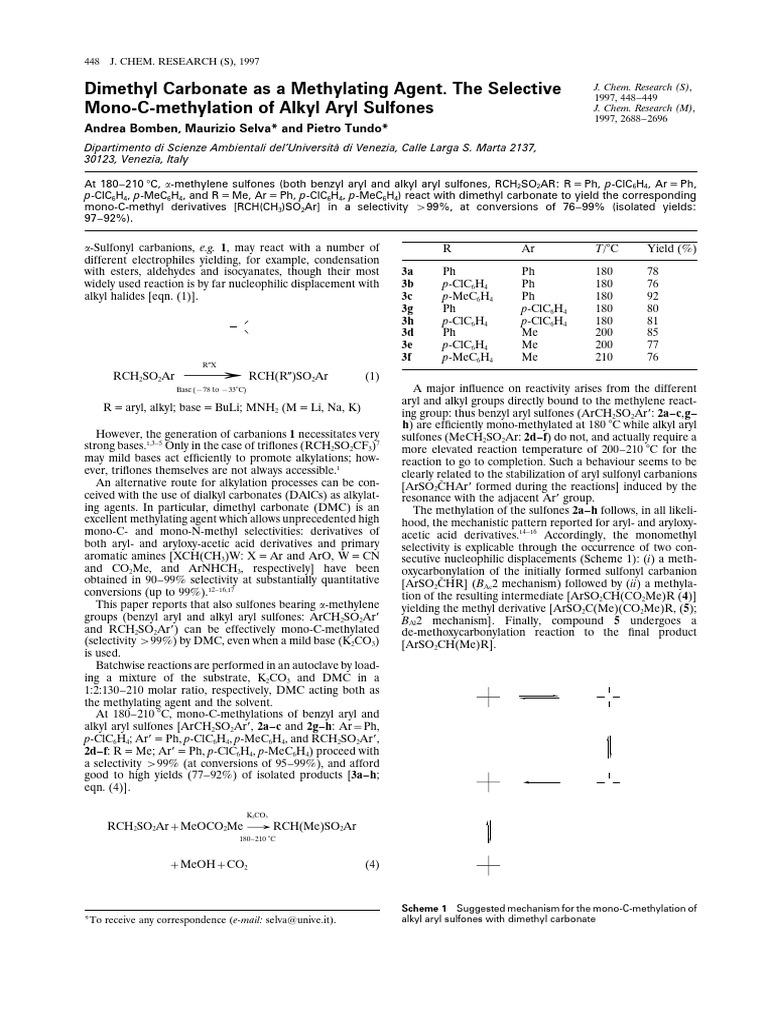 Dimethylcarbonate As A Methylating Agent On Aryl Alkanes. Selective ...