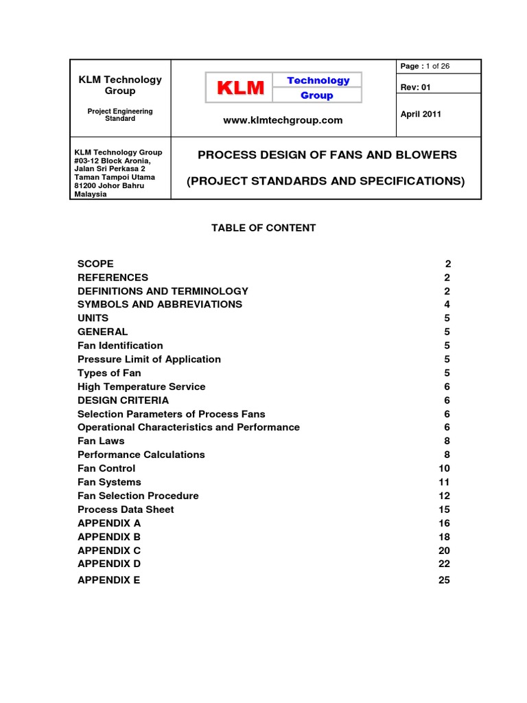 Process Design of Fans and Blowers (Project Standards and ...