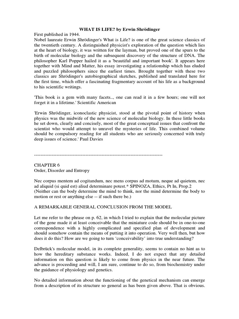 Schrödinger's "What is Life?" Insights | PDF | Entropy | Heat