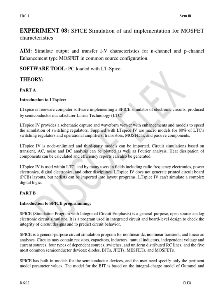 Characteristics: EXPERIMENT 08: SPICE Simulation of and Implementation ...