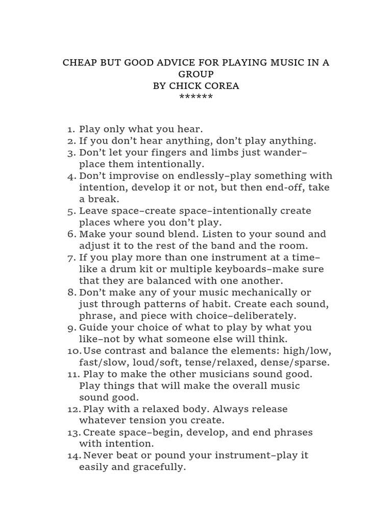 Cheap But Good Advice For Playing Music in A Group | PDF | Language ...