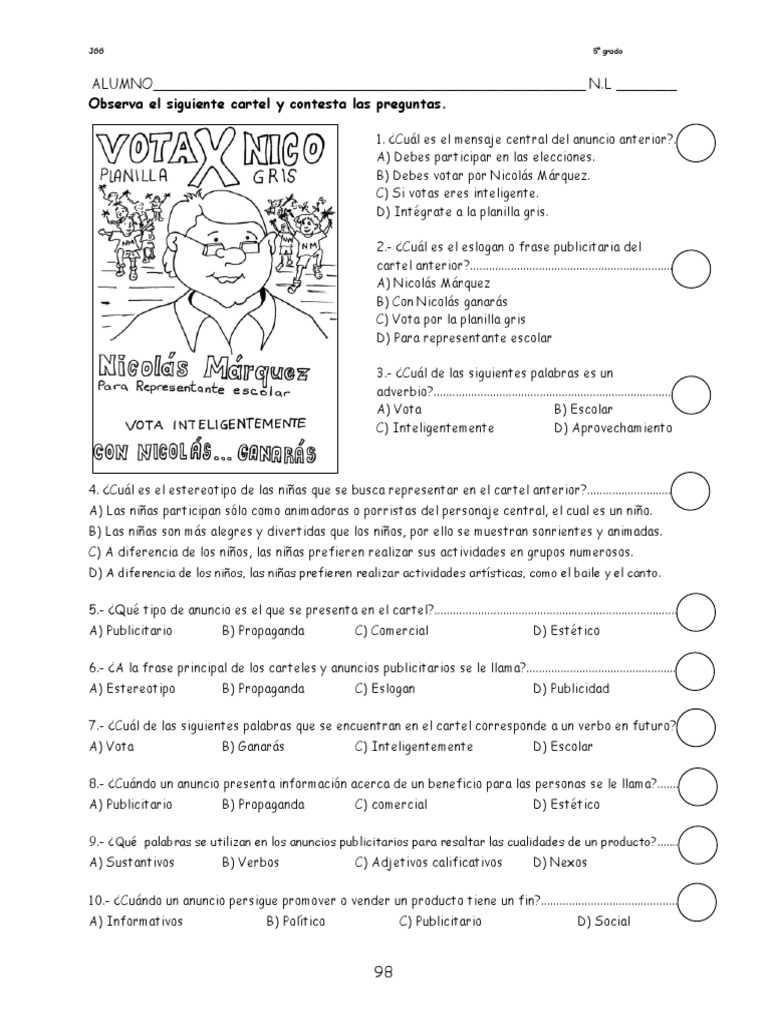 10 Pdfsam Comprension Lectora 5to2 | PDF | Póster | Publicidad