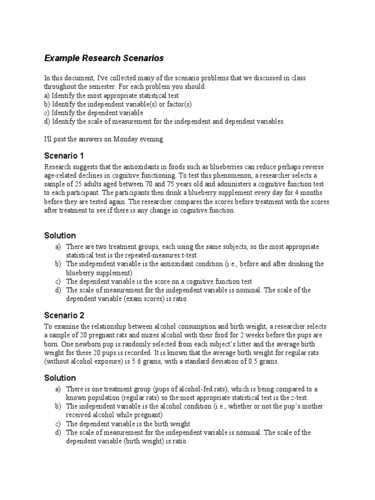 Example Research Scenarios 59abab1b1723dd0a87b49f65 | PDF | Student's T ...