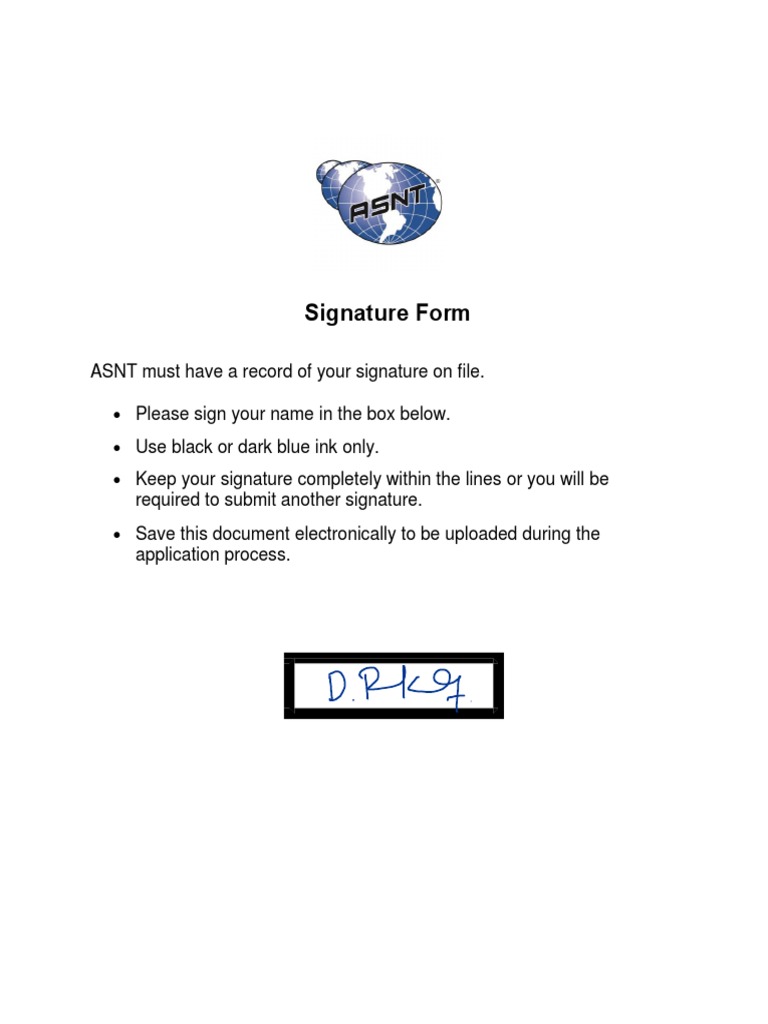 ASNT Signature Submission Form | PDF