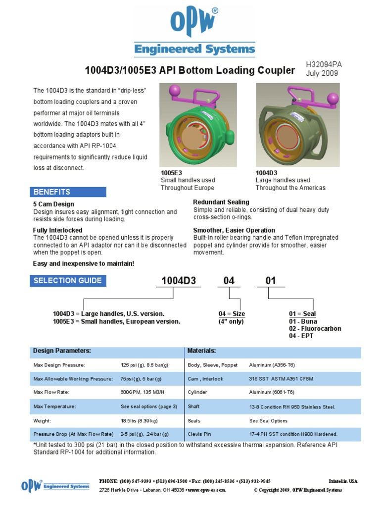 Opw API Coupler - Cleaned | PDF | Screw | Mechanical Engineering