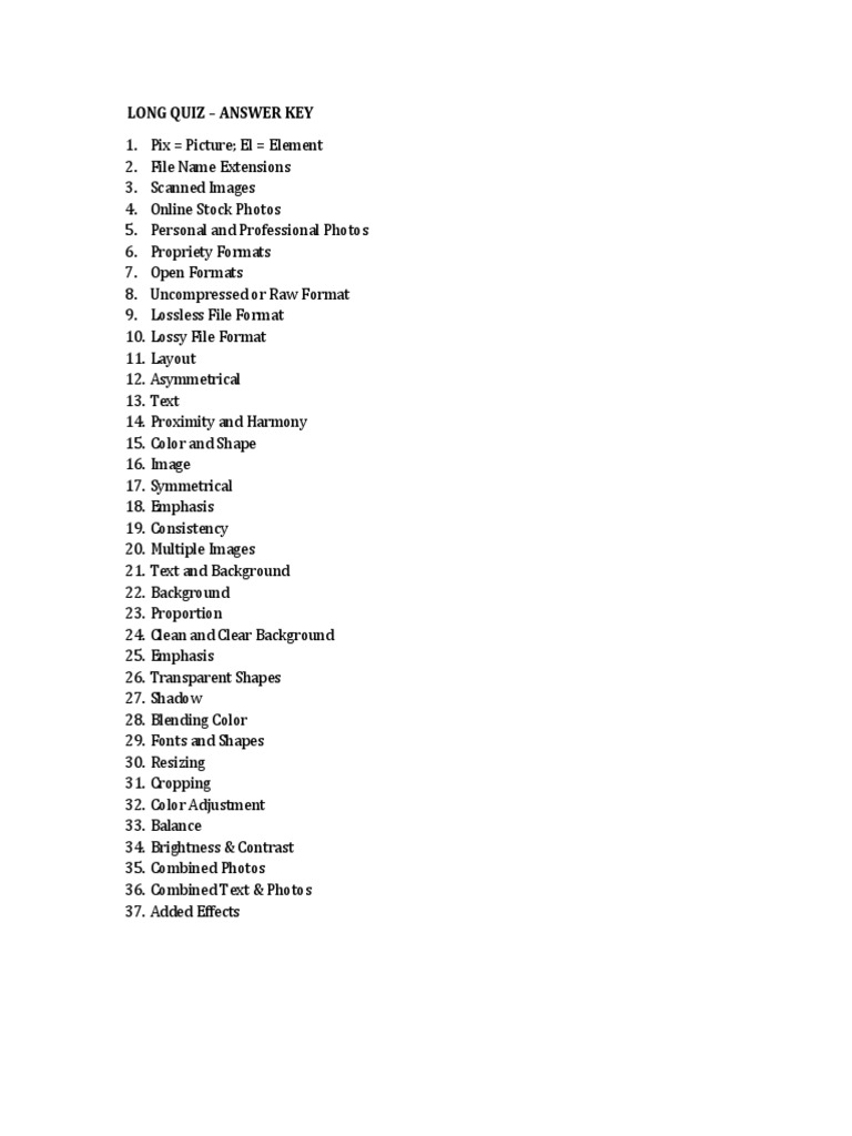 Long Quiz - Answer Key | PDF