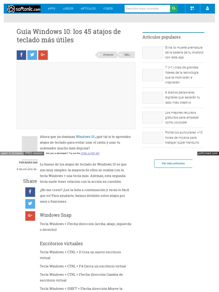 Windows 10 Atajos Teclado PDF | PDF | Microsoft Windows | Ventana ...