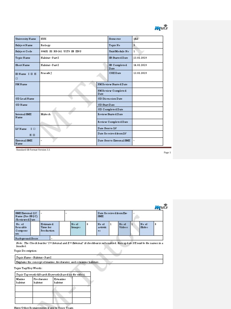 Standard SB Format Version 3.1 | PDF | Habitat | Oceanography