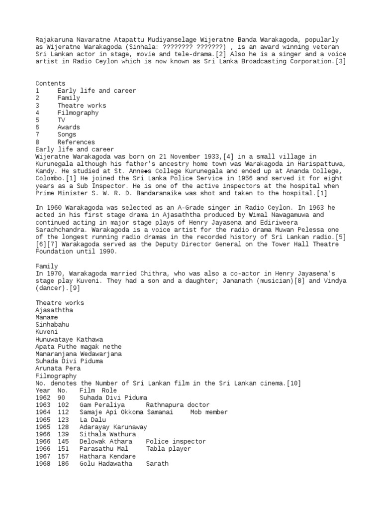 Wijeratne Warakagoda | PDF | Sri Lanka | Leisure