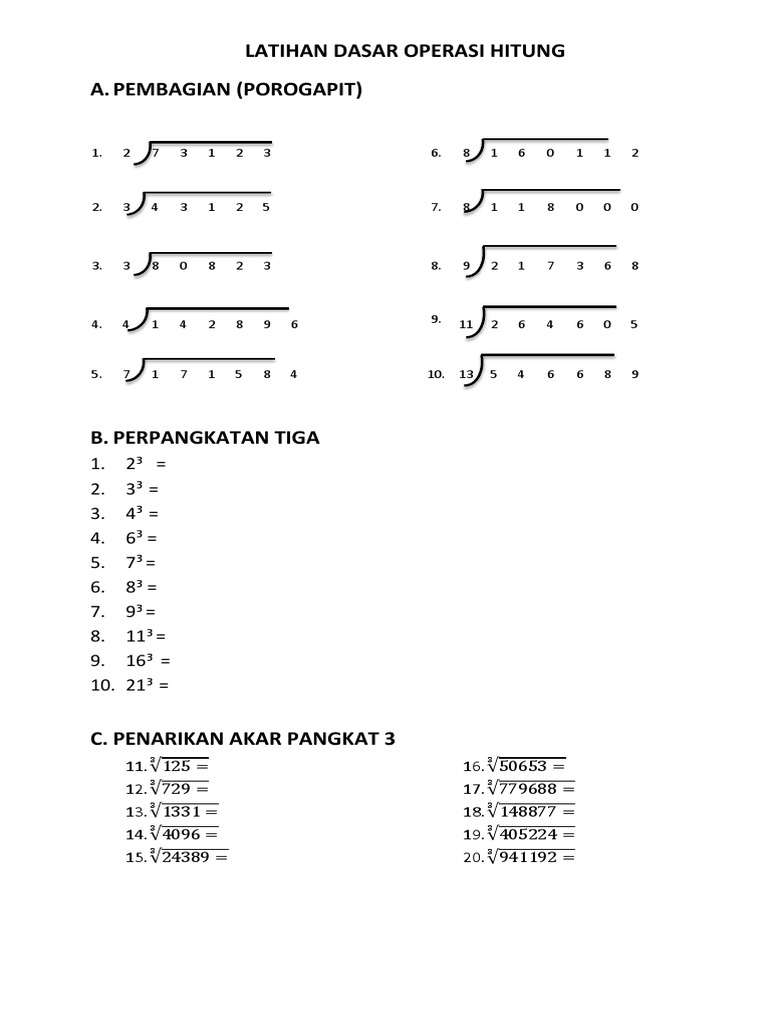 Latihan Dasar Operasi Hitung | PDF