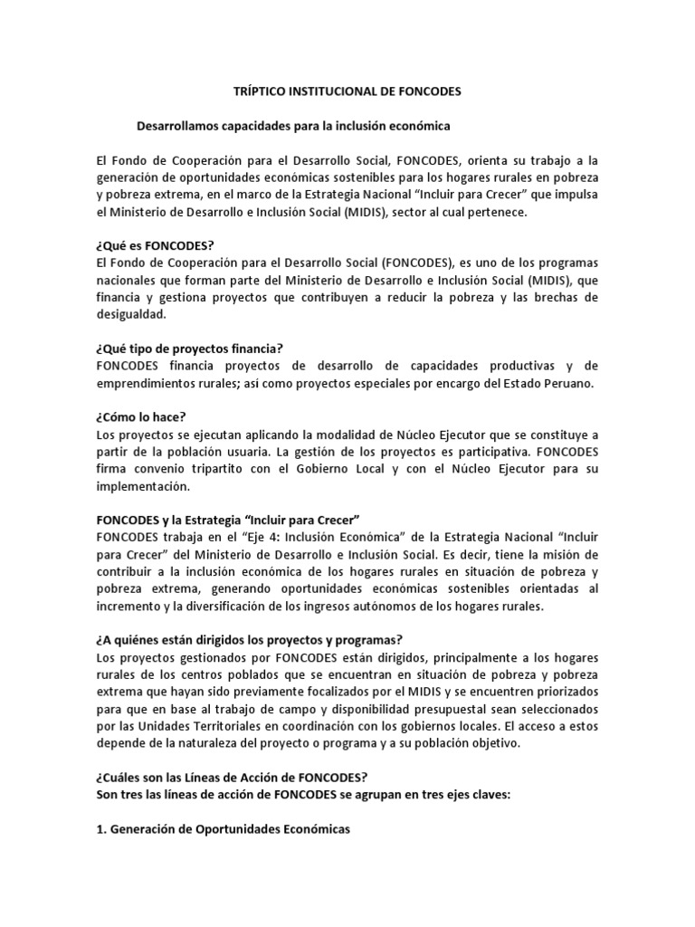 TEXTO TRIPTICO FONCODES UPP - UCI Final RESUMEN para TRIPTICO | PDF ...