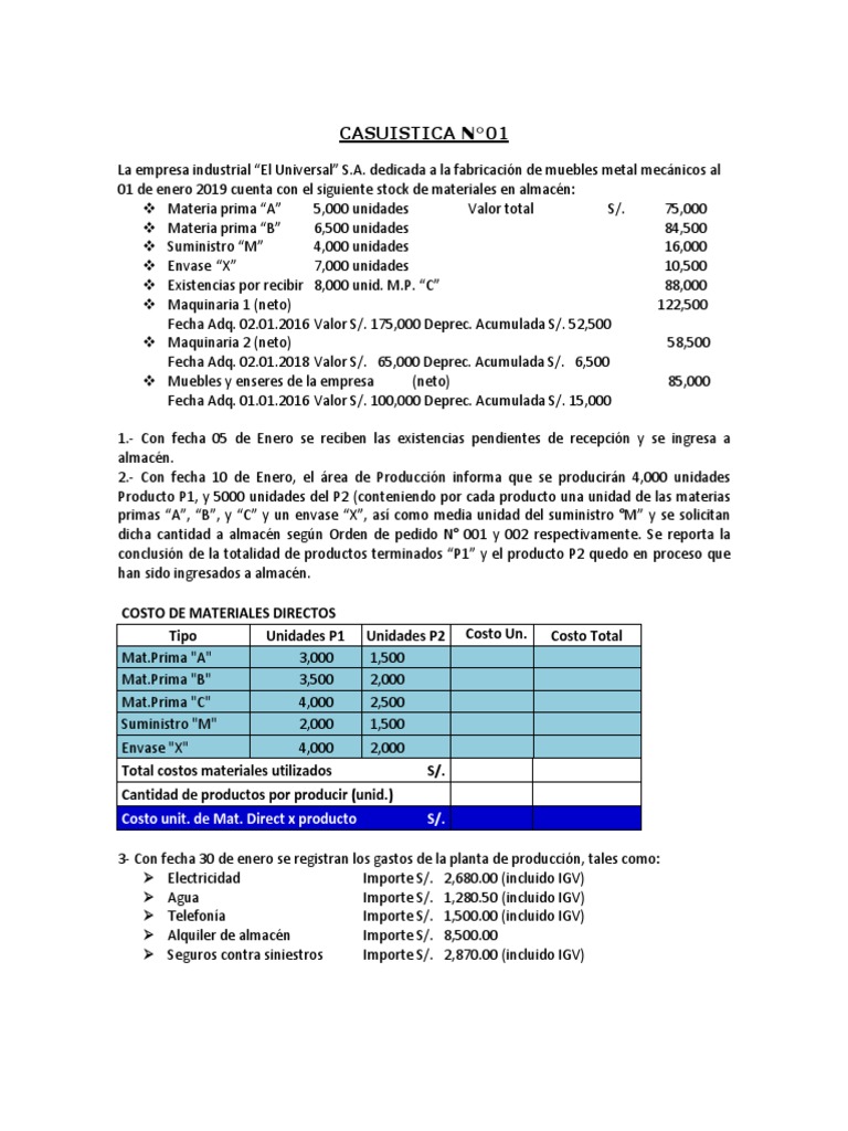 Casuistica 1 Costos | PDF | Salario | Labor