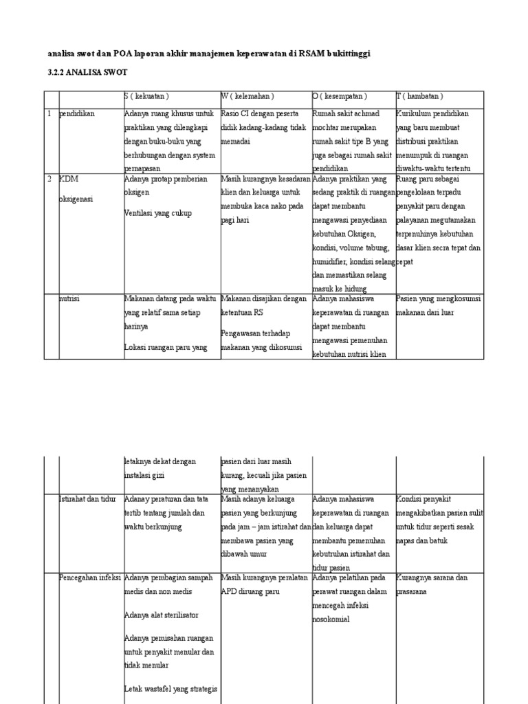 Analisis SWOT dan POA Keperawatan RSAM | PDF