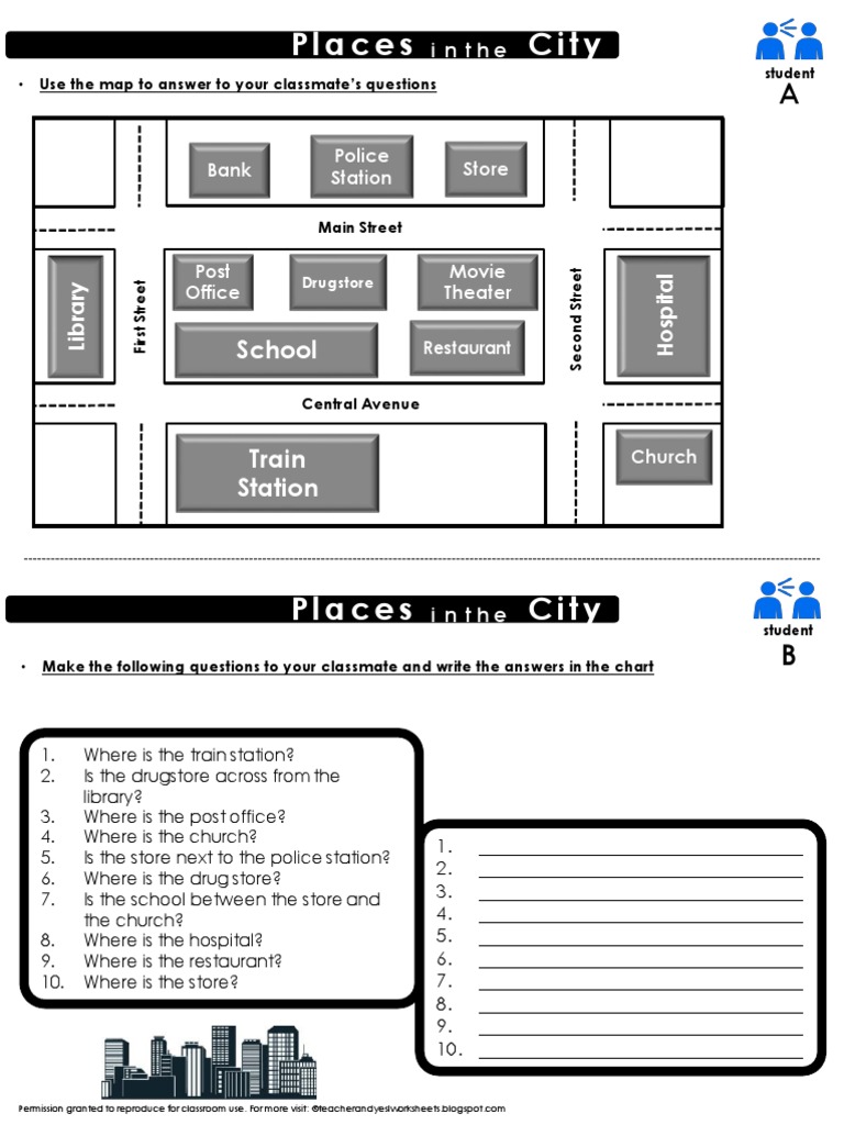 Prepositions of Place Map Practice Grammar Drills Information Gap ...