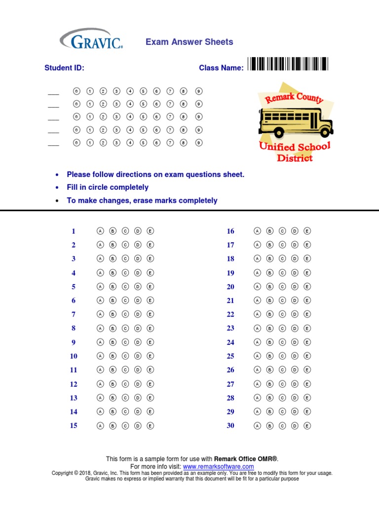 Exam Answer Sheets: Student ID: Class Name | PDF