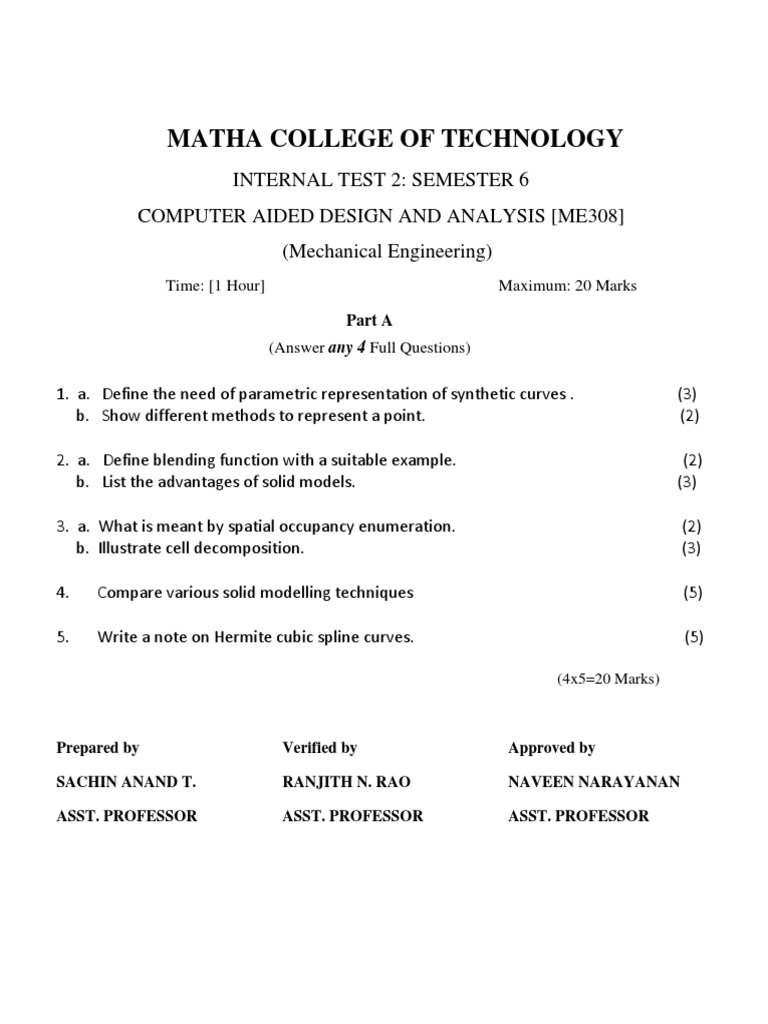 CAD and Analysis Test for ME308 | PDF | Teaching Methods & Materials
