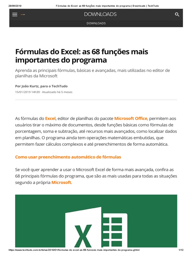 68 fórmulas de MS Excel | PDF | Planilha | Microsoft Excel