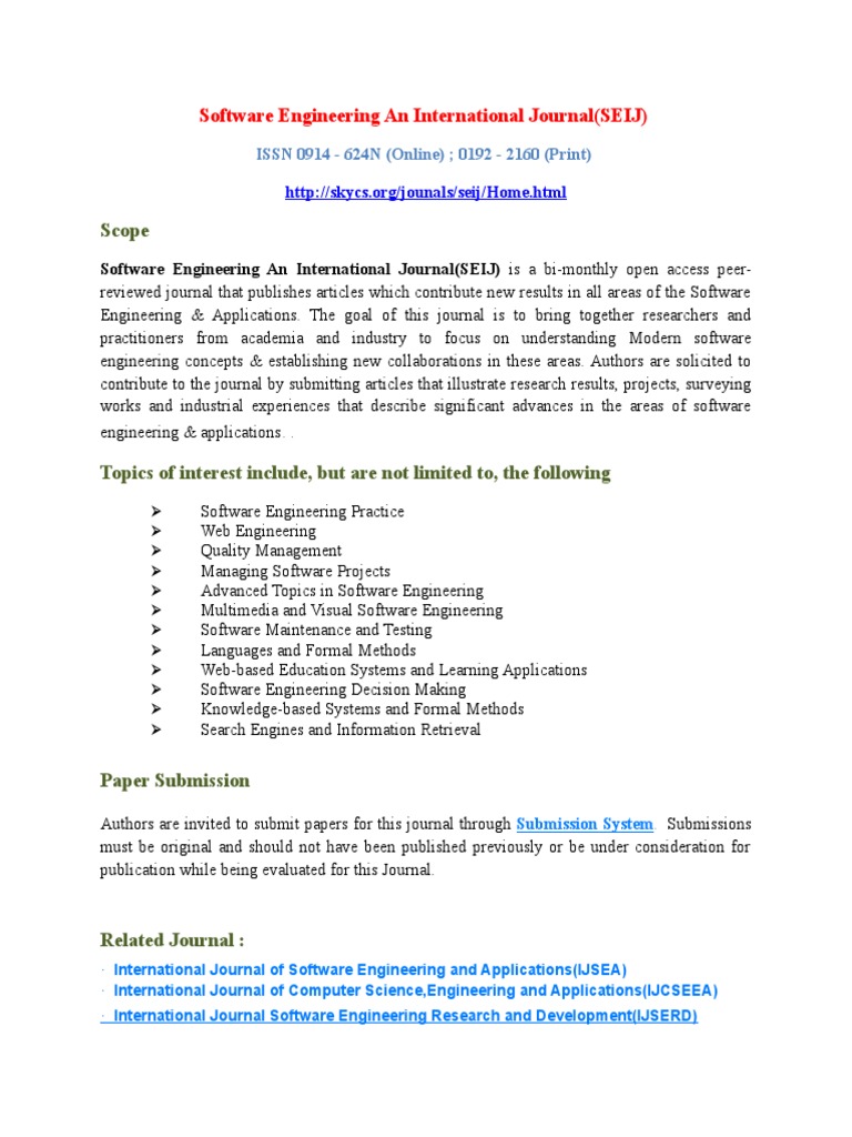 Scope: Software Engineering An International Journal (SEIJ) | PDF
