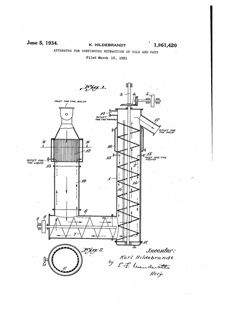 Apparatus for Continuous Extraction of Oils and Fats from Materials ...