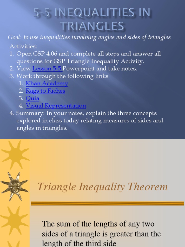 5-5 Triangle Inequality Theorem | PDF | Triangle | Euclidean Geometry
