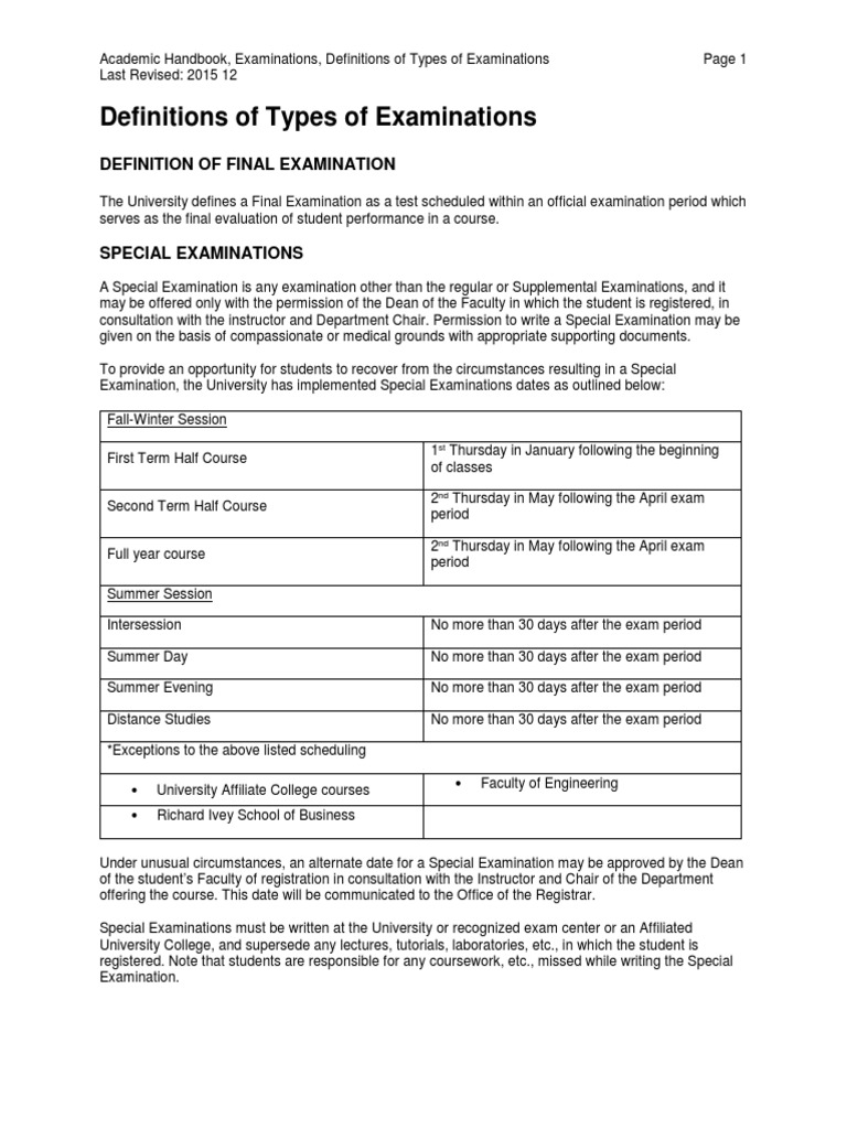 Types of Exams Defined | PDF | Final Examination | Dean (Education)