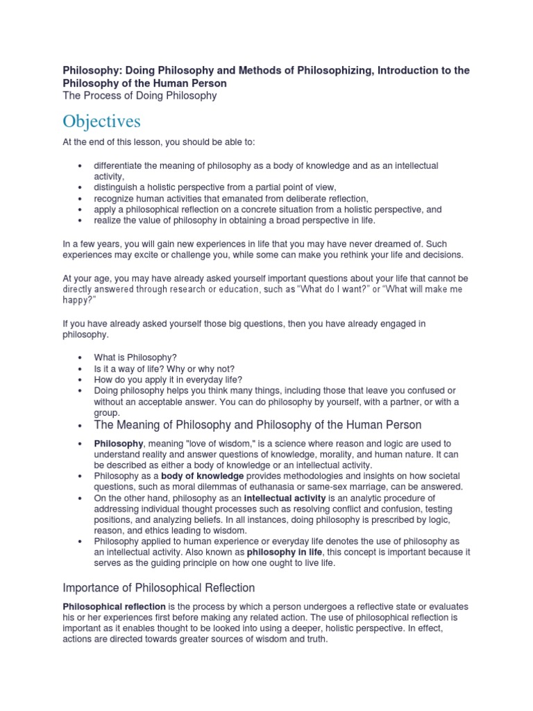 Objectives: The Process of Doing Philosophy | PDF | Wisdom | Thought