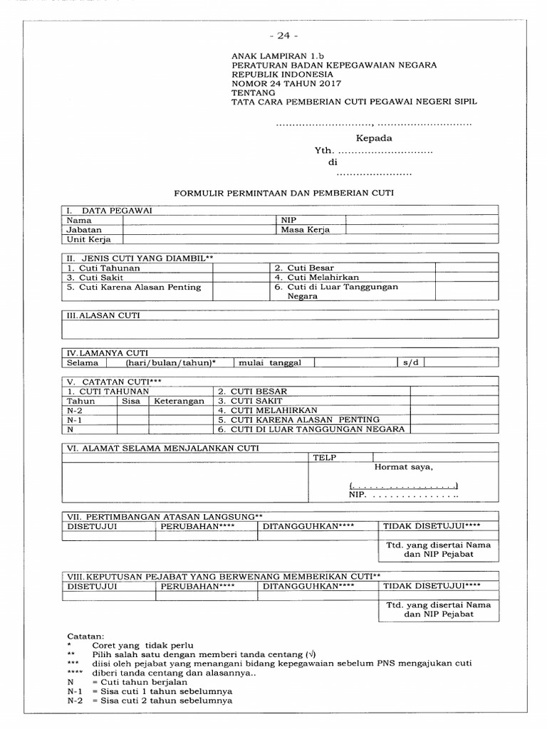 Format Surat Permohonan Pengajuan Cuti Dari Pns Ybs | PDF