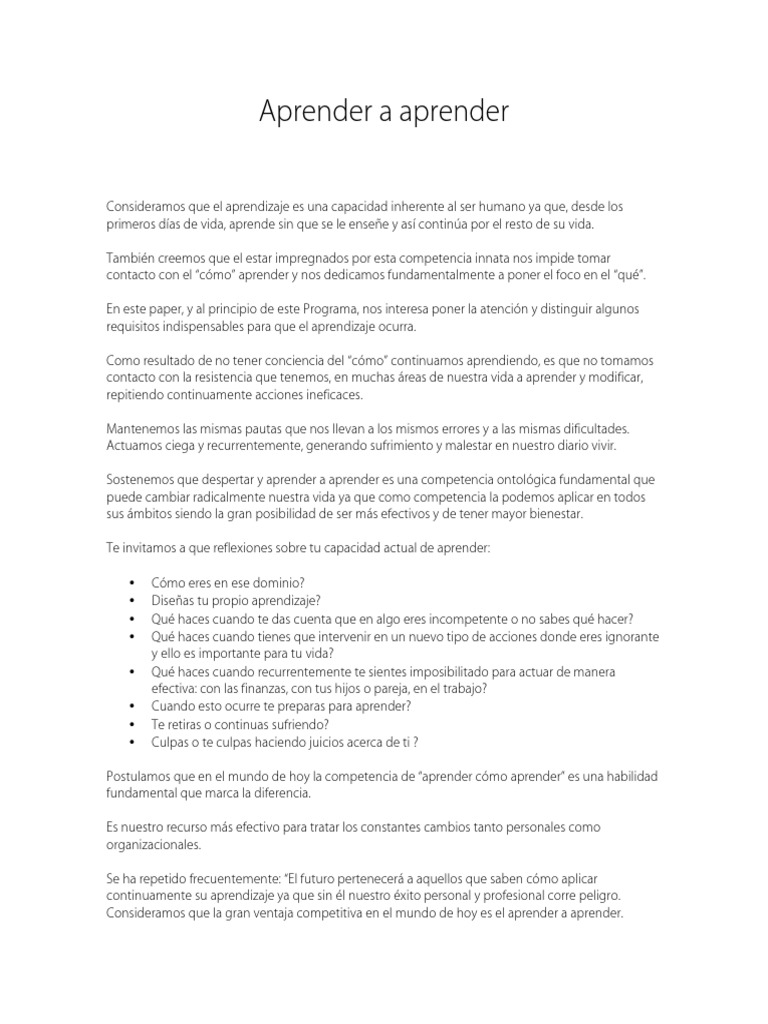 Aprendiendo A Aprender | PDF | Las emociones | Aprendizaje